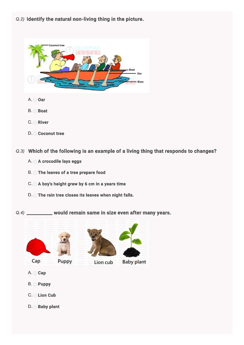 Class 1 Science - Living & Non-living things - Practice test 03 ...