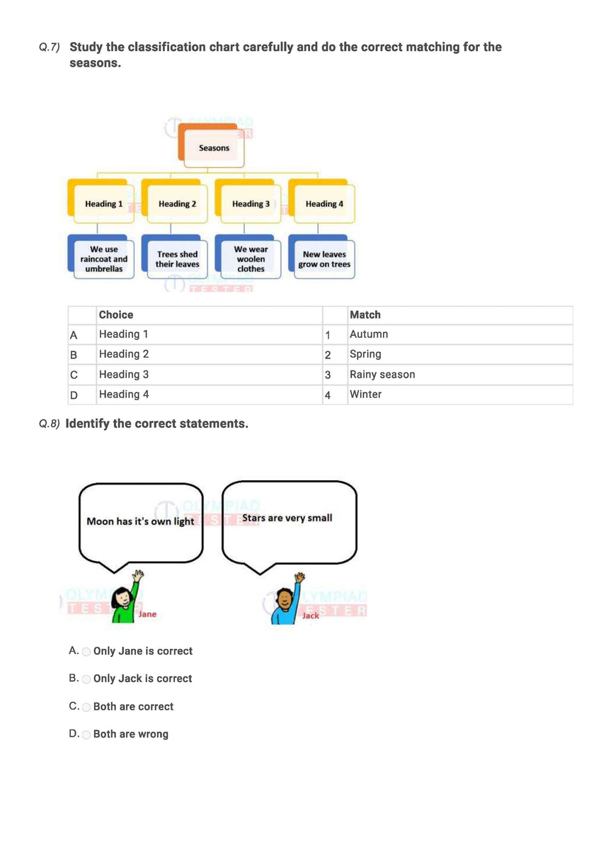 Class 1 Science - Weather and sky - Practice test 03 | Olympiad tester