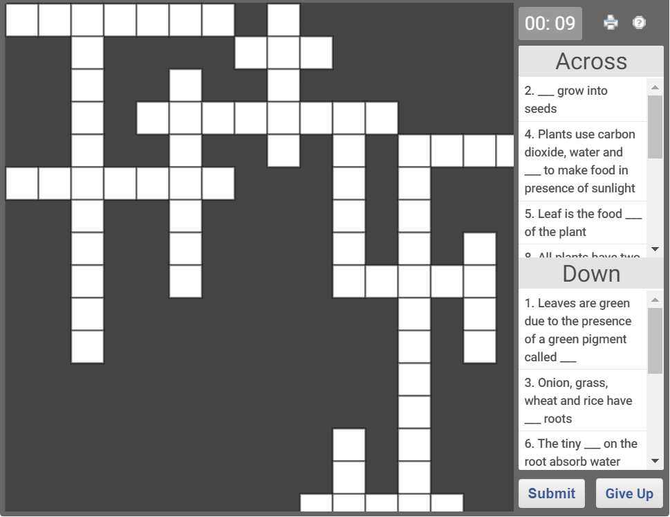 Online Science crossword puzzle - Plant life | Olympiad tester