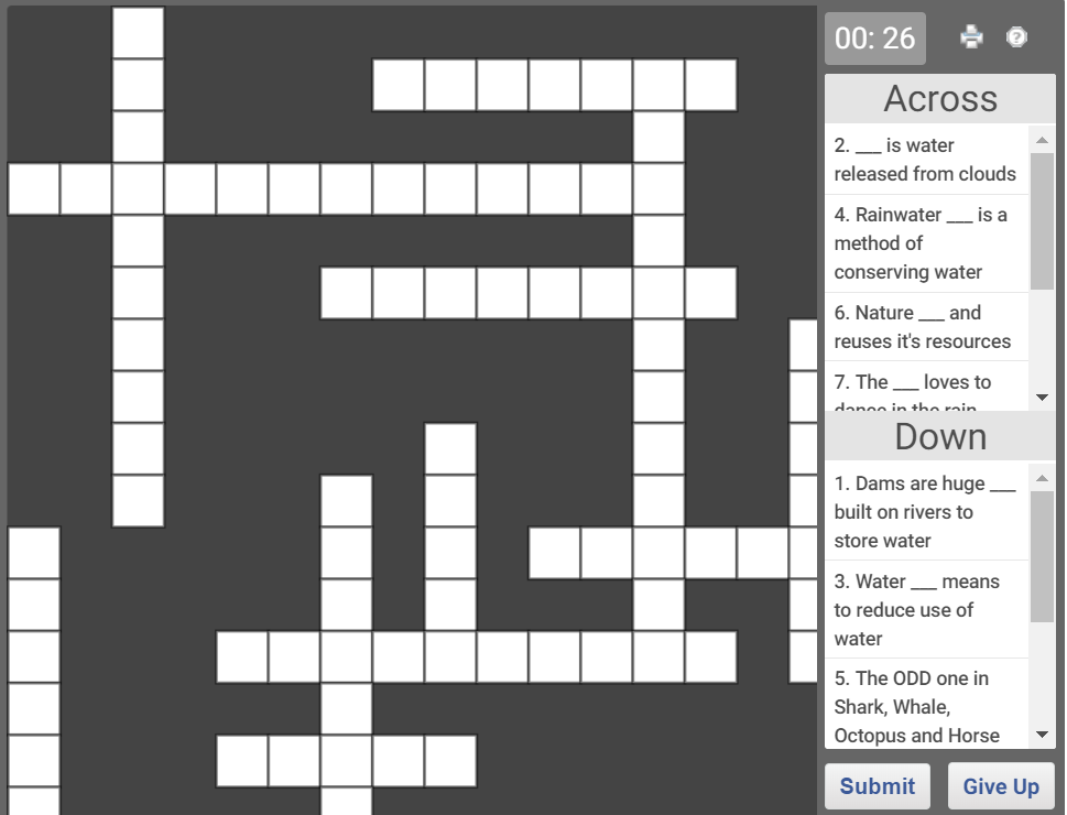 Grade 4 - Science crossword - Water | Olympiad tester