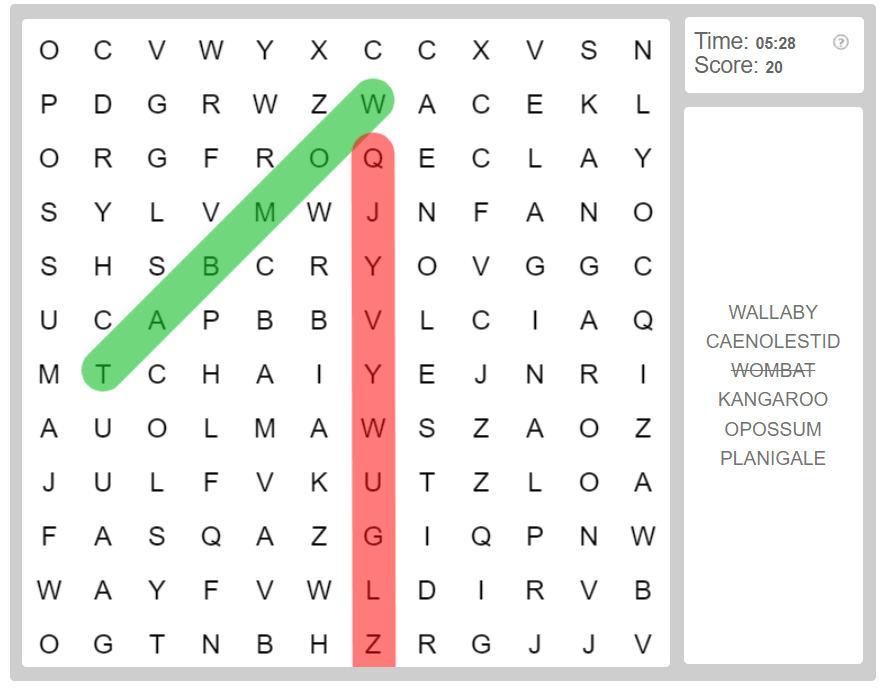 Marsupials - Online word search puzzle | Olympiad tester
