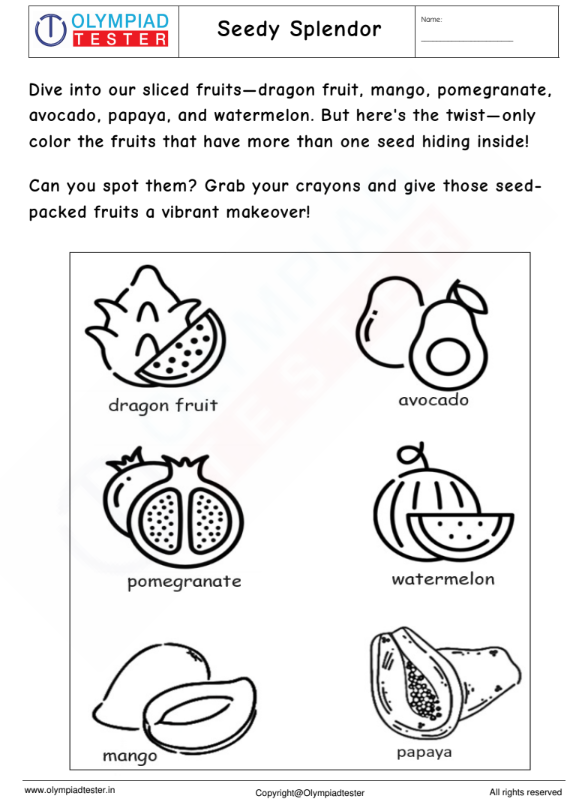 Kindergarten Science Worksheet - Diverse Seeds in Fruits | Olympiad tester