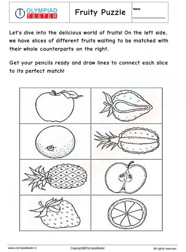 Kindergarten Science Worksheet - Fruity Puzzle | Olympiad tester