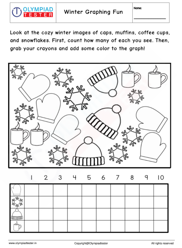 Kindergarten Math Worksheet - Winter Graphing Fun | Olympiad tester