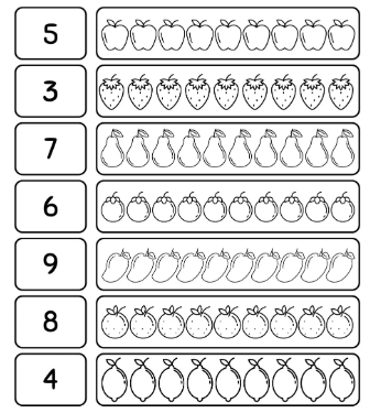 Kindergarten Math Worksheet - Count & Color Fruit Rows | Olympiad tester