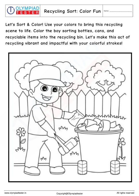 Kindergarten Coloring Worksheet : Recycling Color Fun | Olympiad tester