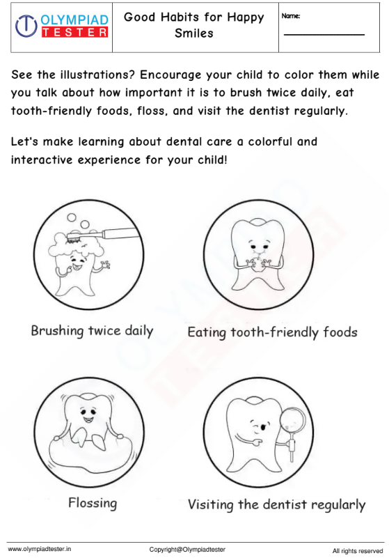 Good habits in oral hygiene - Kindergarten worksheet | Olympiad tester