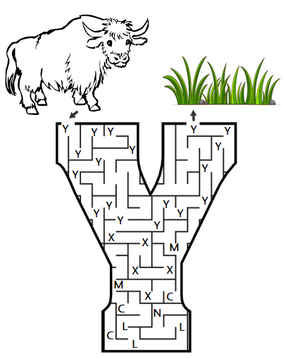 Kindergarten Maze Worksheet - Letter Y | Olympiad tester