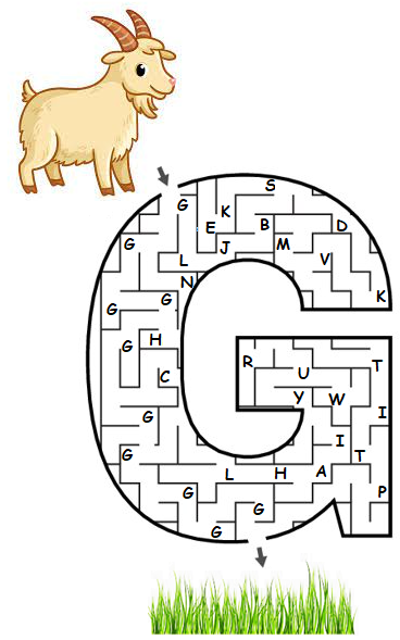 Kindergarten Maze Worksheet - Letter G | Olympiad tester