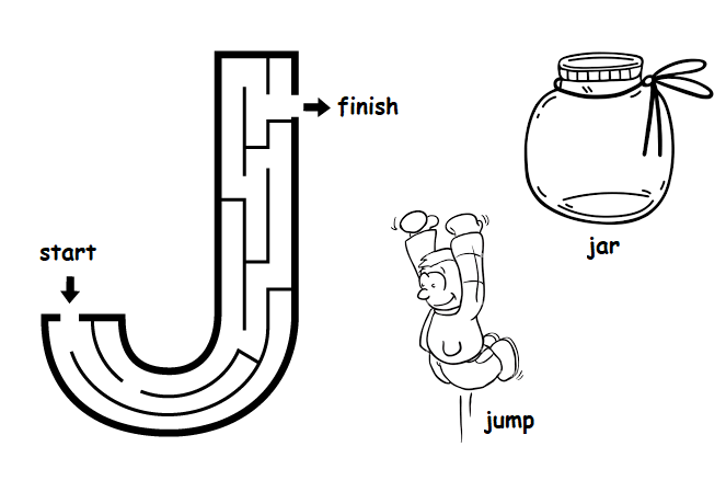 Kindergarten Maze Worksheets - Letter J | Olympiad tester