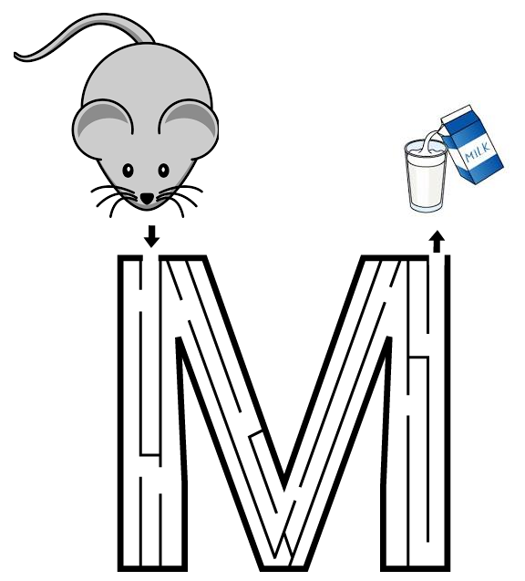 Kindergarten Maze Worksheet - Letter M | Olympiad tester