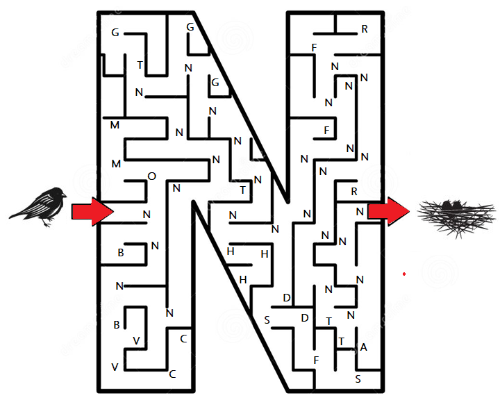 Kindergarten Maze Worksheet - Letter N | Olympiad tester