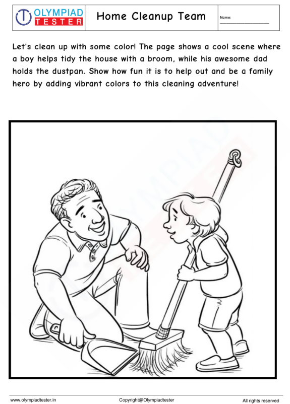 Kindergarten Good Habits Worksheet : Home Cleanup Team | Olympiad tester