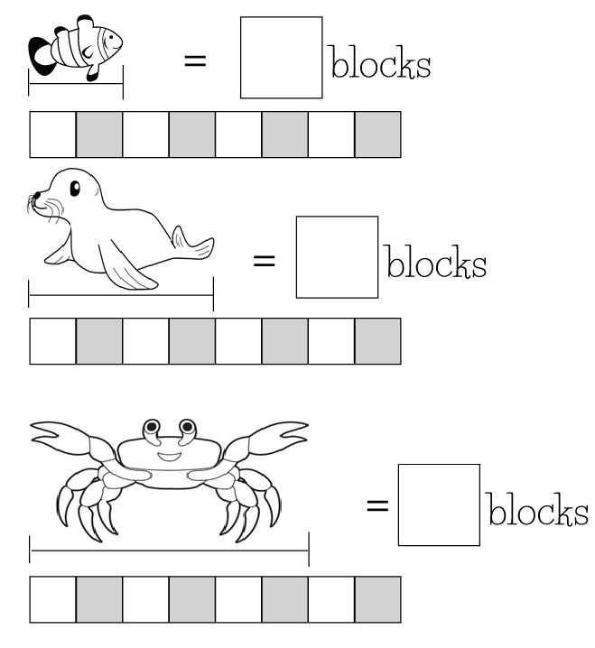 Kindergarten Math Worksheets on Measurement - Counting Blocks with Sea ...