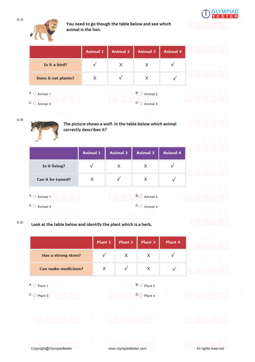 Class 1 Science - Mock test 29 | Olympiad tester