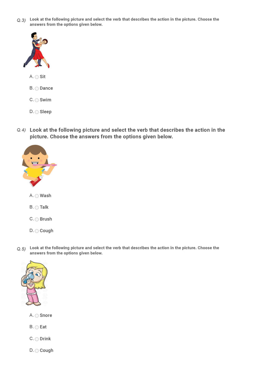 Class 2 English sample paper on verbs | Olympiad tester