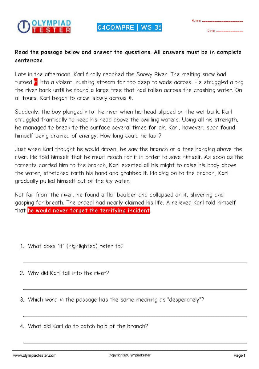 Unseen Passage for Class 3 - Passage 01 | Olympiad tester
