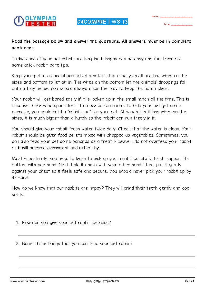 Unseen Passage For Class 4 Passage 18 Olympiad Tester