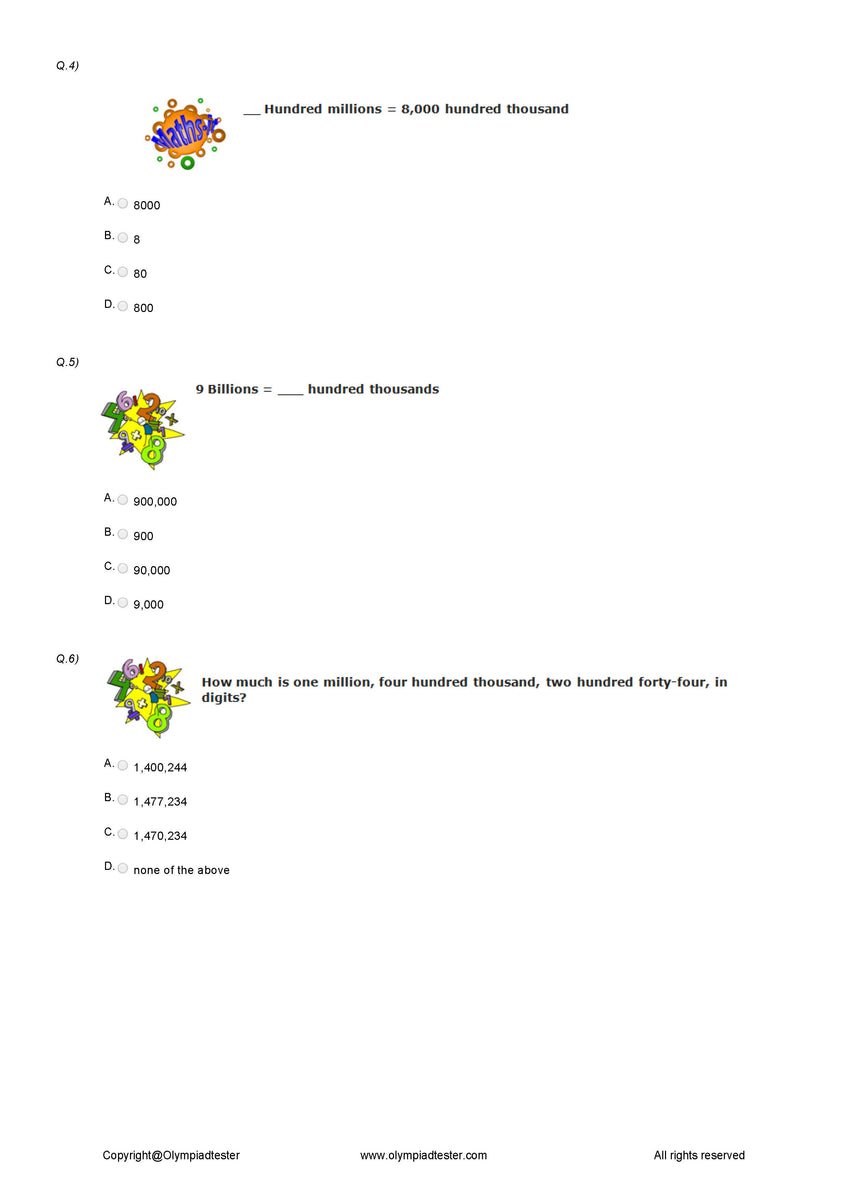 Class 4 Maths Olympiad worksheet on Number Sense | Olympiad tester