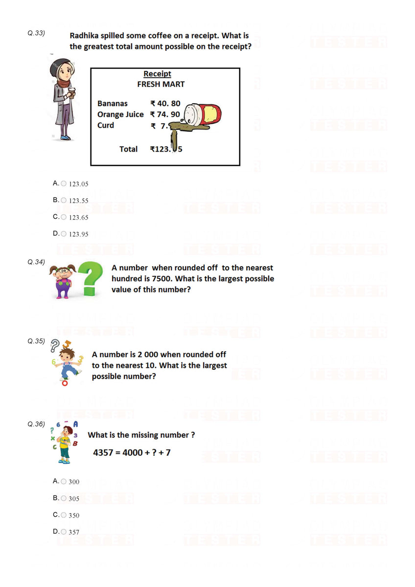 Class 4 Maths HOT - Pdf worksheet 01 | Olympiad tester