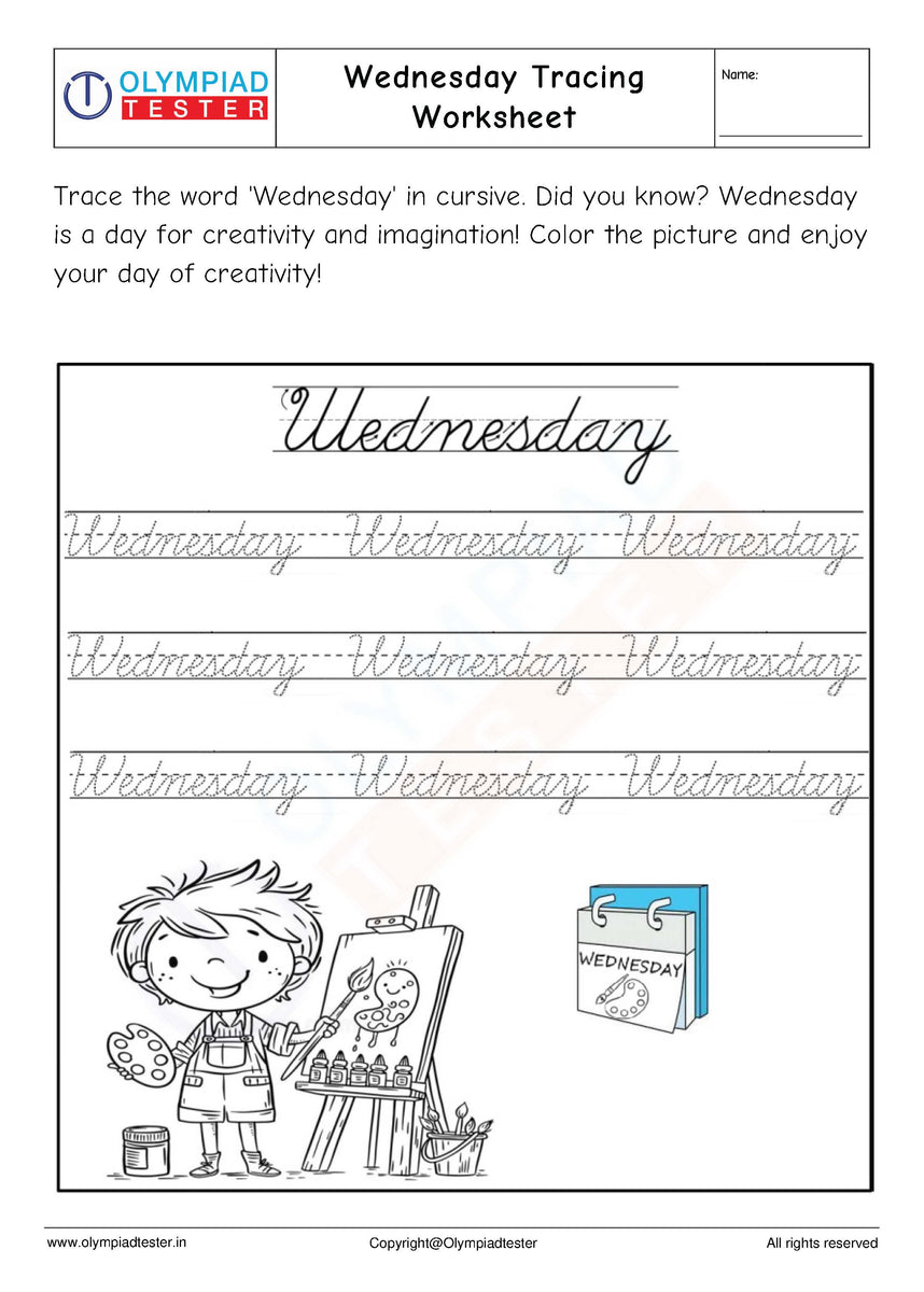 Wednesday Tracing Worksheet | Olympiad tester