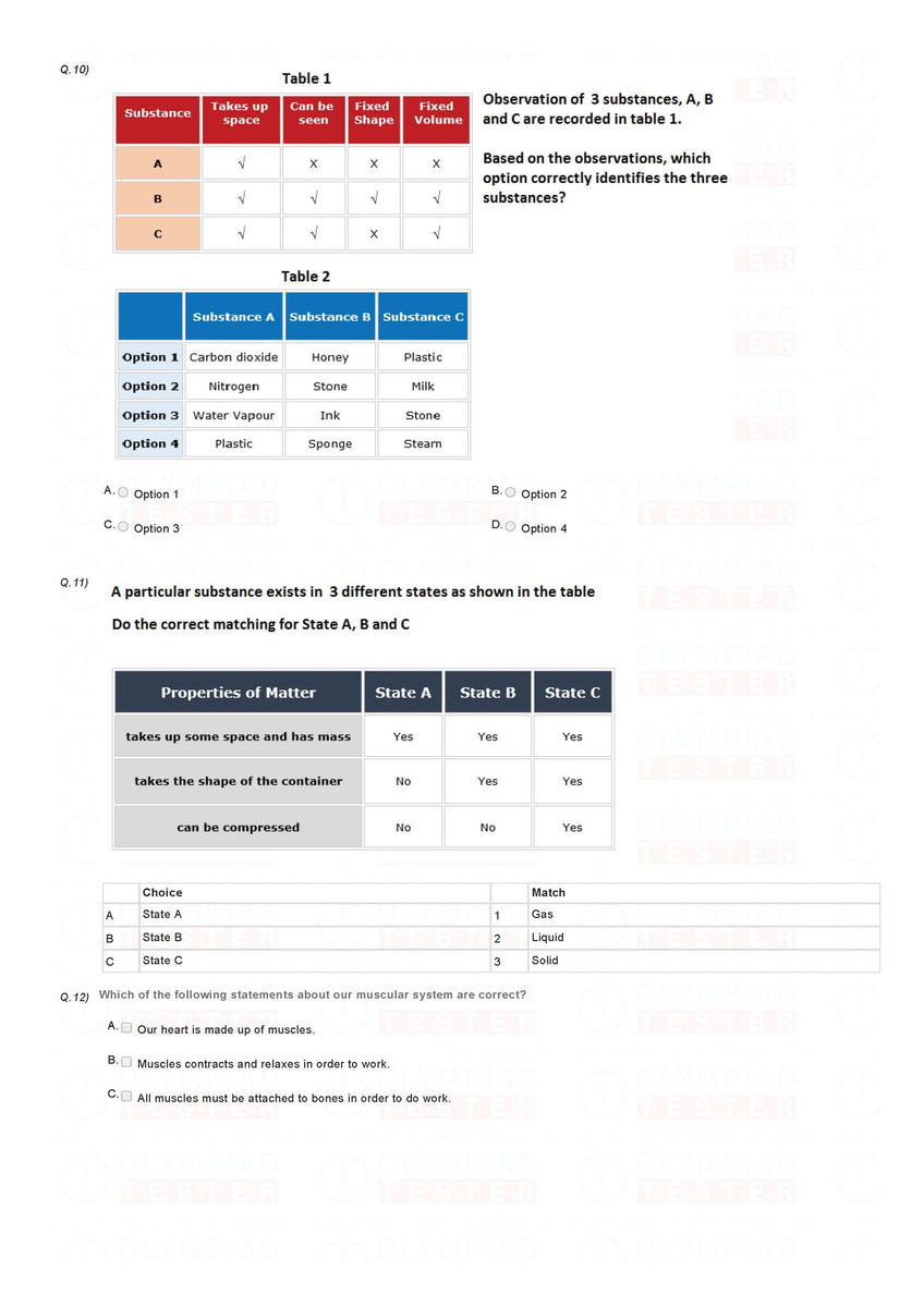 Science Olympiad Class 5 - Sample question Paper 01 | Olympiad tester
