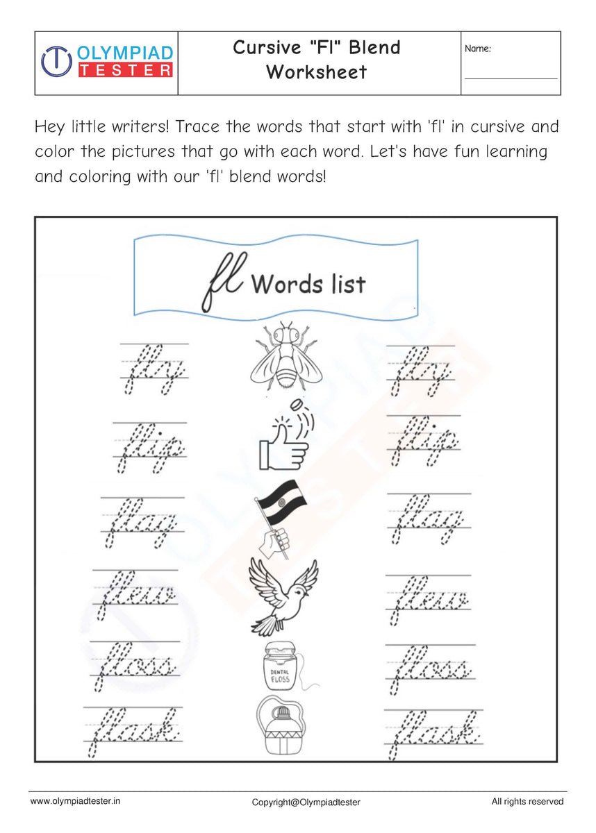 Cursive "Fl" Blend Worksheet | Olympiad tester