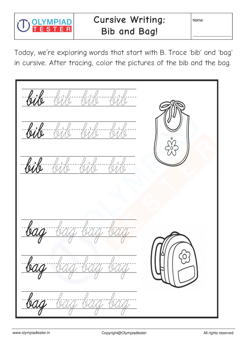 Cursive Writing: Bib and Bag! | Olympiad tester