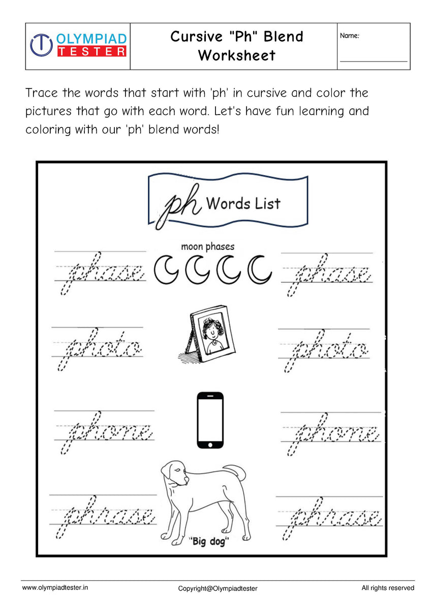 Cursive "Ph" Blend Worksheet | Olympiad tester