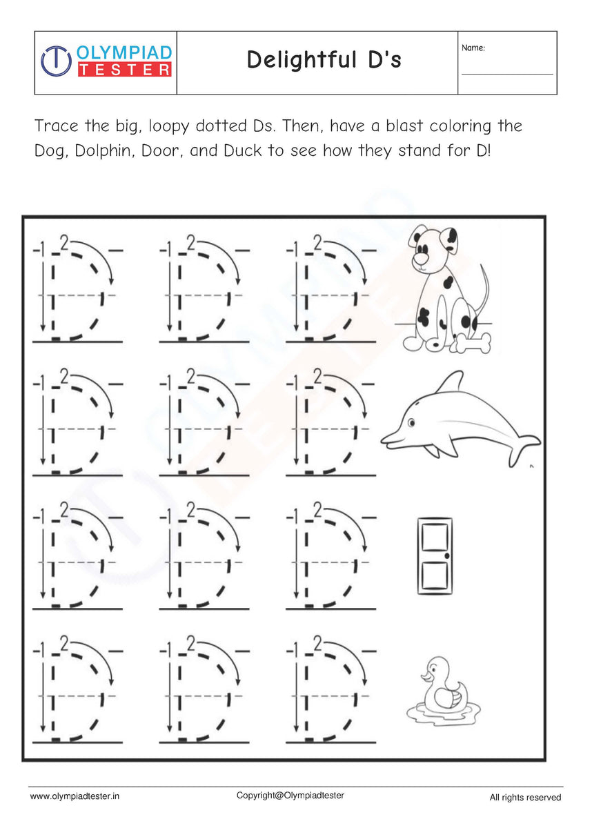 D tracing worksheet | Olympiad tester