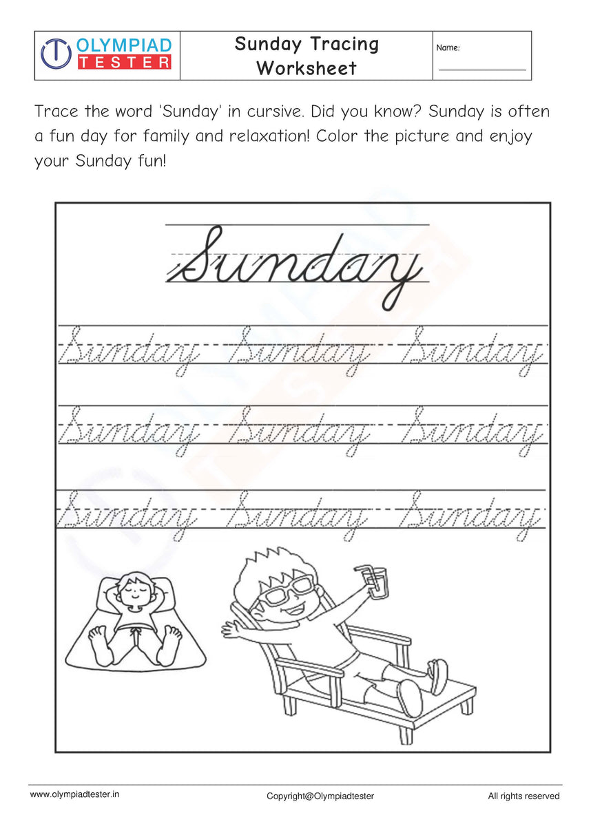 Sunday Tracing Worksheet | Olympiad tester