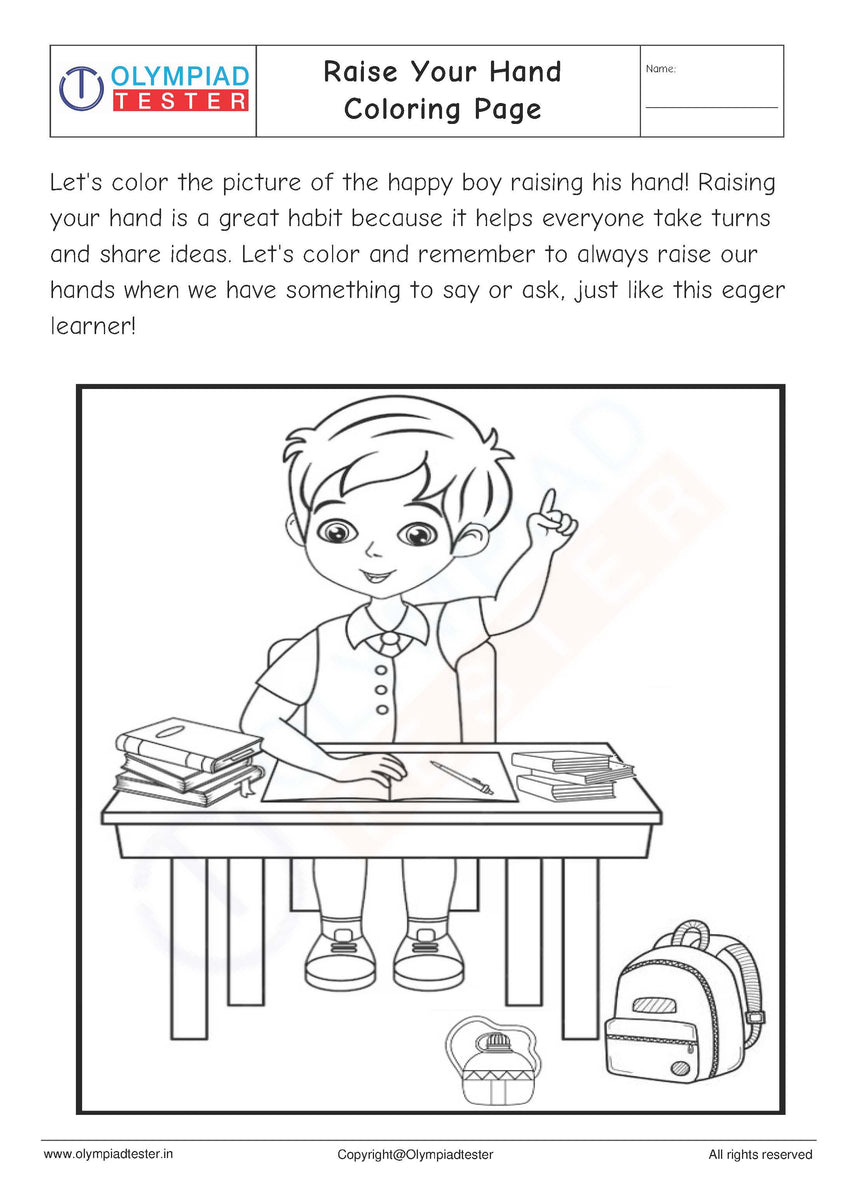 Raise Your Hand Coloring Page | Olympiad tester