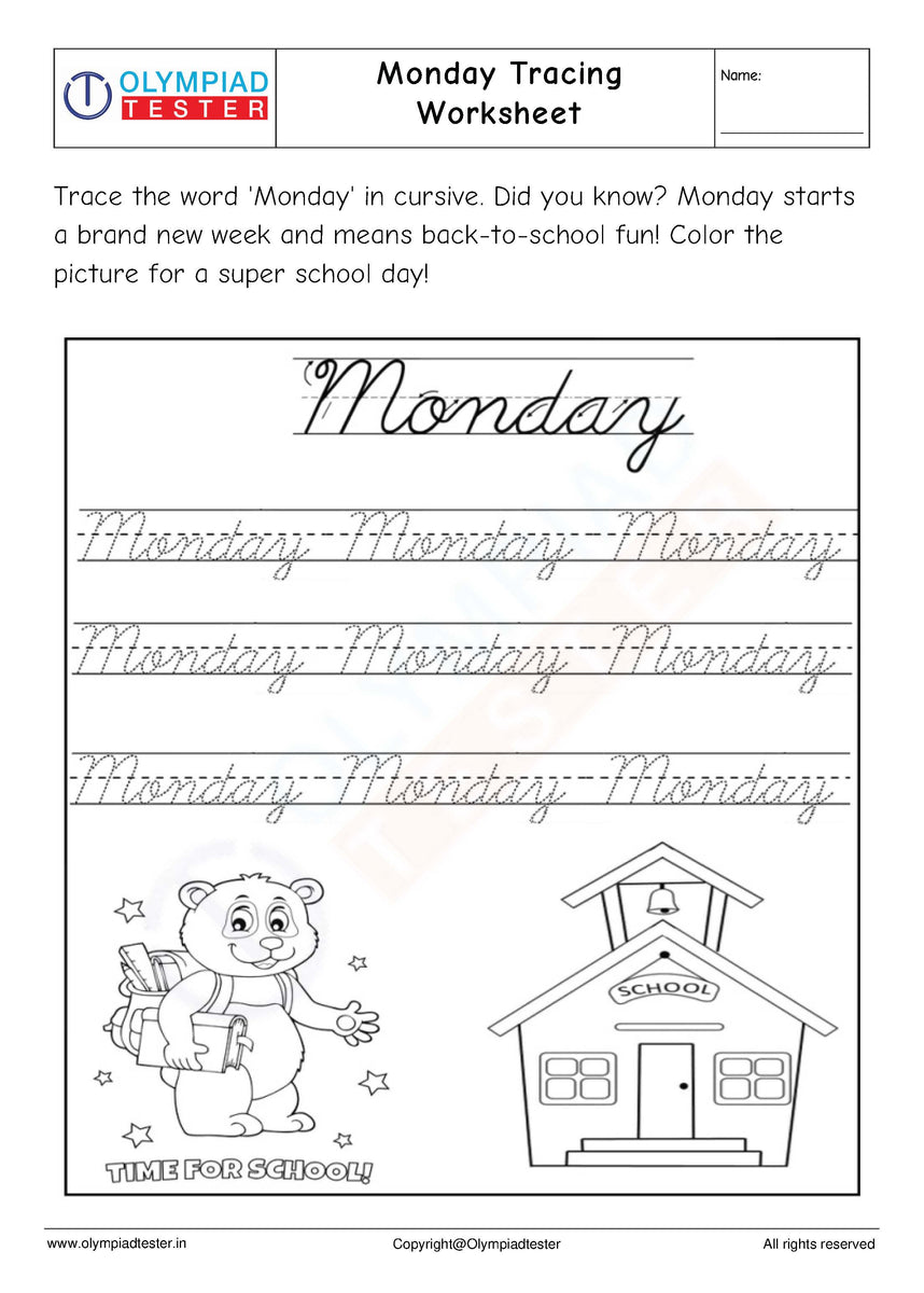 Monday Tracing Worksheet | Olympiad tester