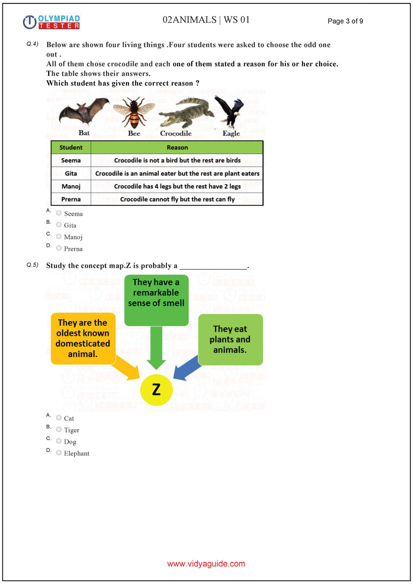 Class 2 Science - PDF Worksheet 01 | Olympiad tester