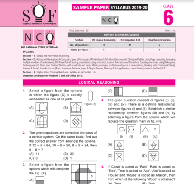 OFFICIAL CLASS 6 NCO CYBER OLYMPIAD SAMPLE QUESTION PAPER | Olympiad tester