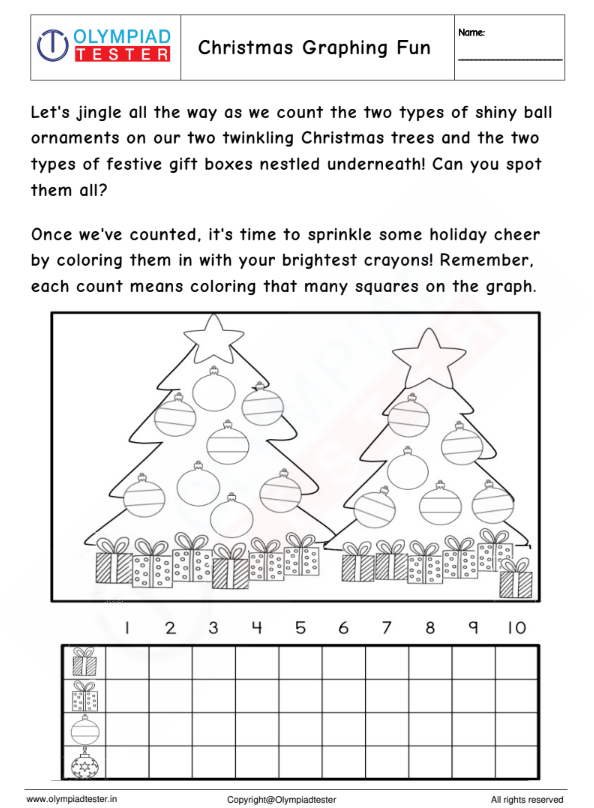 Kindergarten Math Worksheet - Christmas Graphing Fun | Olympiad tester