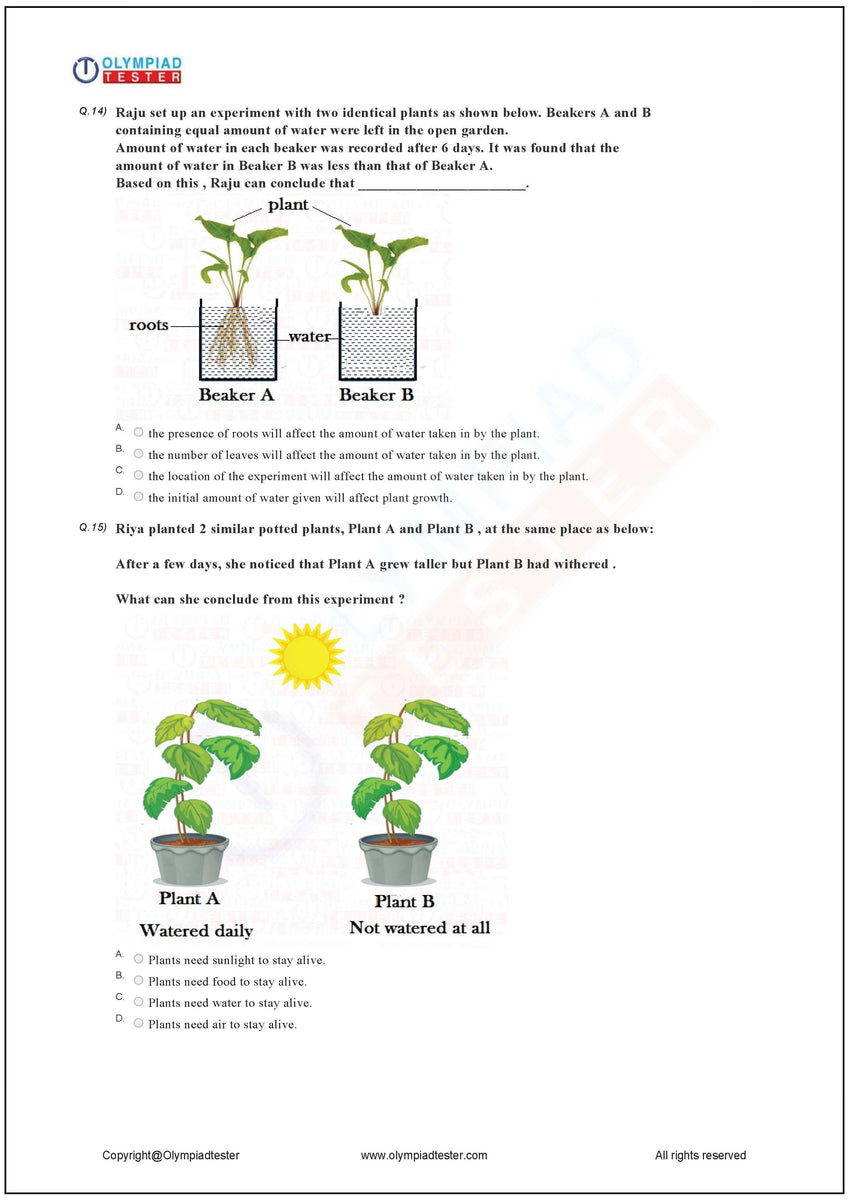 Class 2 Science HOTS - Plants - Worksheet 07 | Olympiad tester