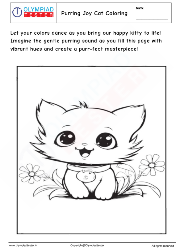 Purring Joy Cat Coloring Page | Olympiad tester