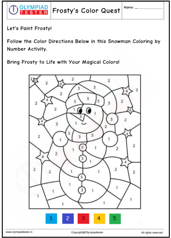 Kindergarten Snowman Coloring By Number Fun | Olympiad tester