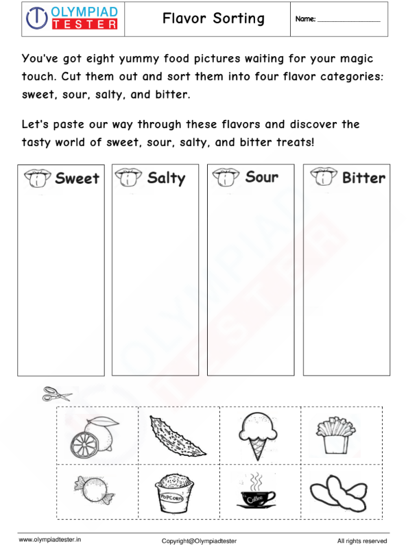 Kindergarten Cut and Paste Worksheet: Taste Exploration for Young ...