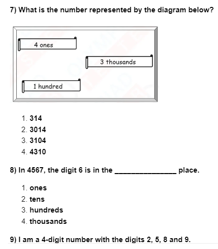 Class 3 Maths Number Worksheet for Maths Olympiads | Olympiad tester