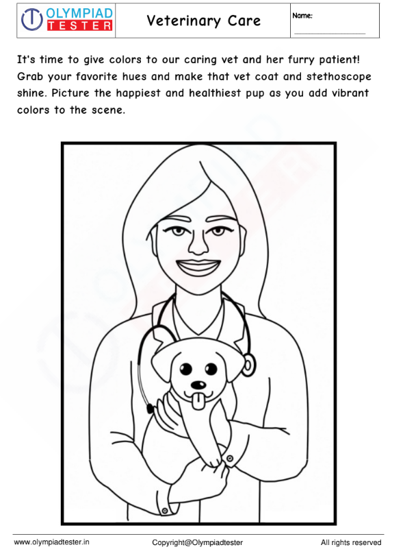 Veterinarian coloring page : Vet and Pup | Olympiad tester