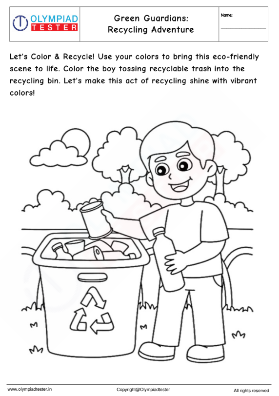 Kindergarten Coloring Worksheet : Recycling Adventure | Olympiad tester