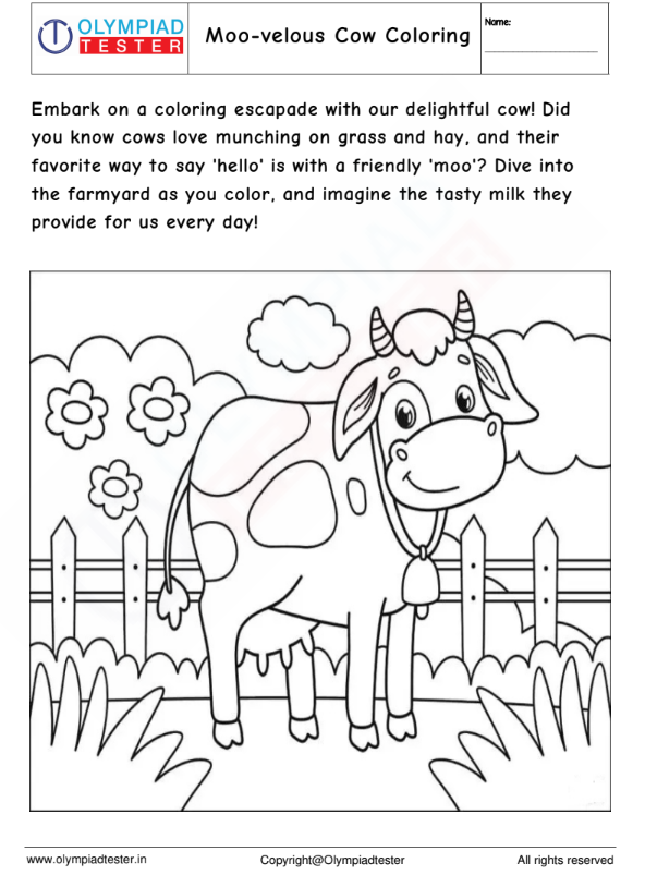 Moo-velous Cow Coloring Page | Olympiad tester