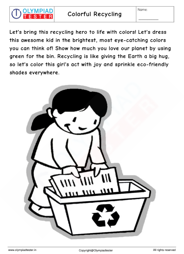 Kindergarten Coloring Worksheet : Colorful Recycling | Olympiad tester