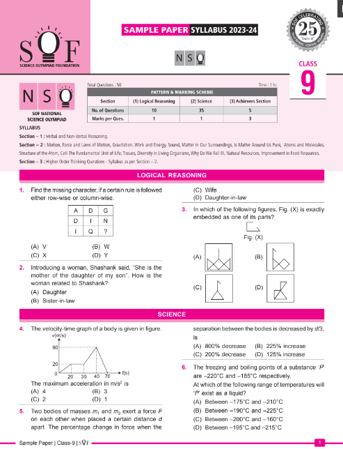 Science Olympiad Class 9 - Sample question paper 19 | Olympiad tester