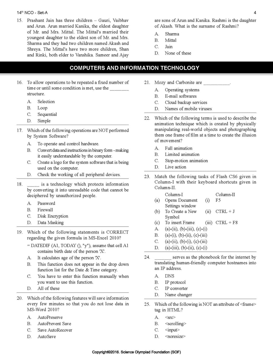 Class 9 Cyber Olympiad - Sample question paper 09 | Olympiad tester