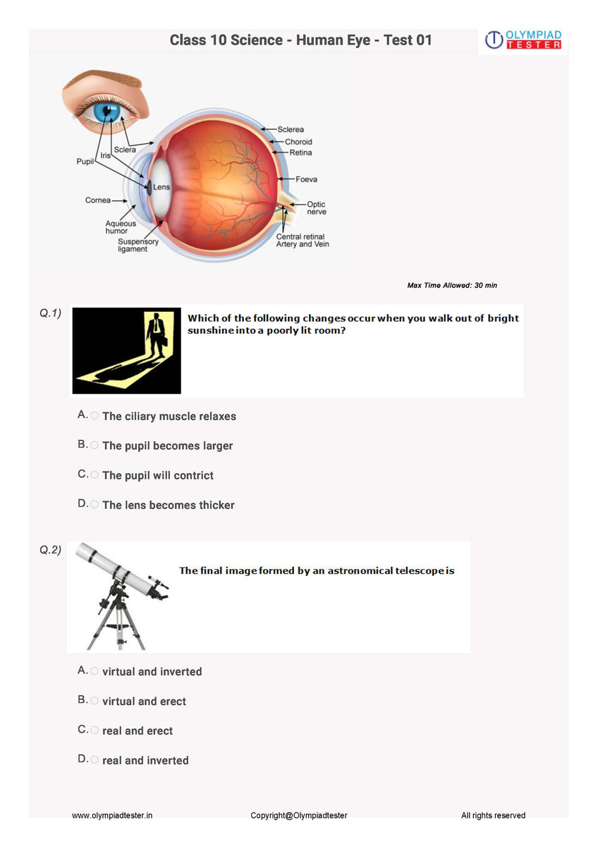 Science Olympiad Class 10 - Sample question paper 06 | Olympiad tester