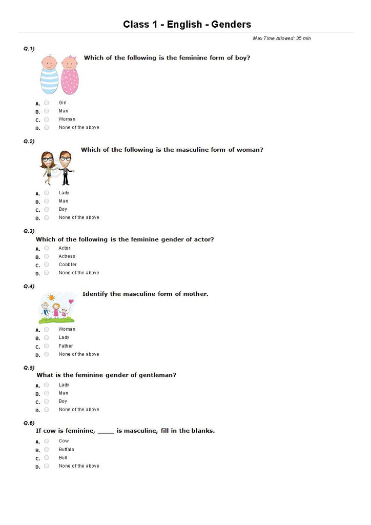 Class 1 English Olympiad Sample papers | Olympiad tester