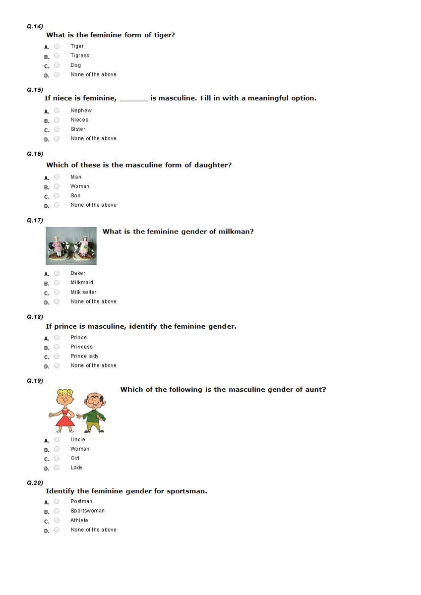 English sample paper for Class 1 - Picture words | Olympiad tester